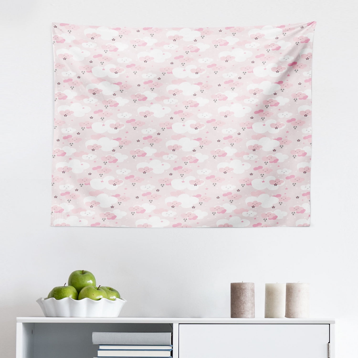 Clouds Tapestry, Continuous Sky Rainy Day Air Autumn Season Cartoon in ...