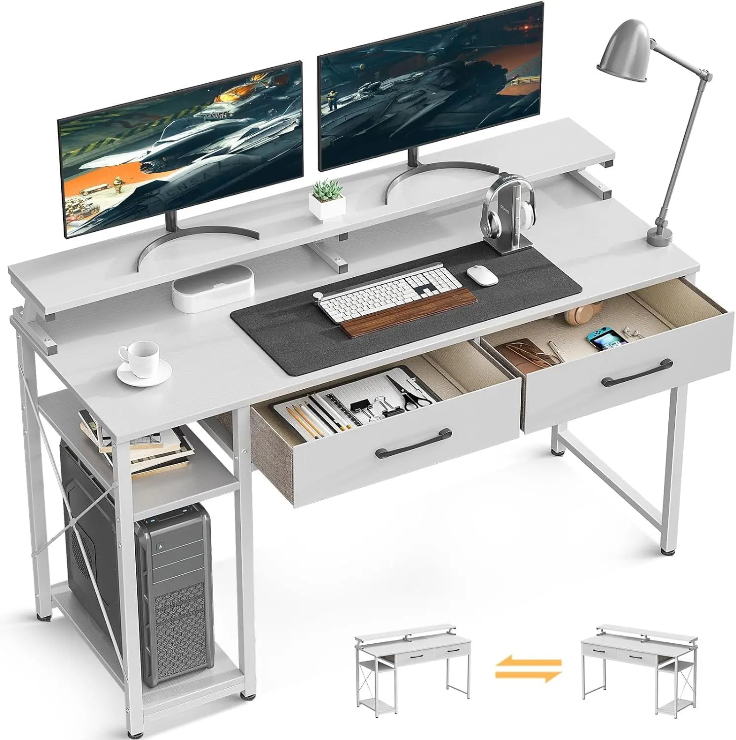 ODK Computer Desk with Drawers, 48 Inch Office Desk with Storage ...