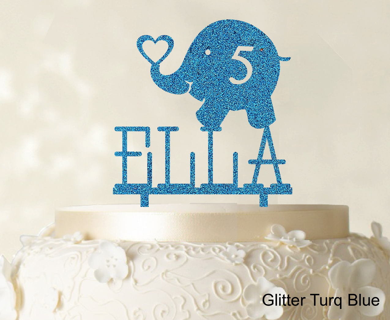 "Custom Birthday Cake Topper Personalized Glitter Turquoise Blue Cake ...