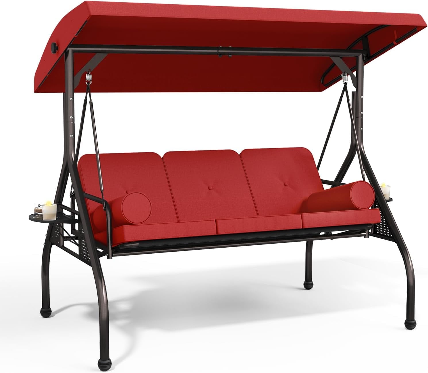 SOLAURA 3 Seat Outdoor Patio Swing with Adjustable Canopy, Porch Glider ...