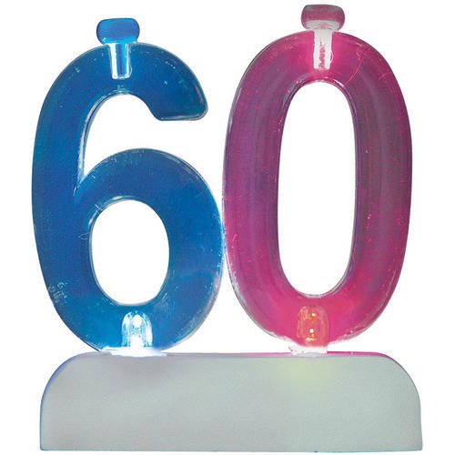 Blinking Number 60 Candle Holder and Birthday Candle Set, 5 Pieces ...