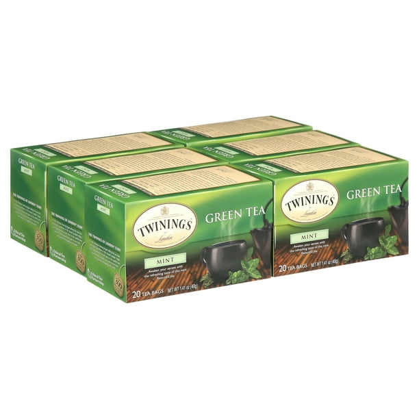Twinings Green Tea with Mint Tea Bags, (6) 20 Count Boxes (120 Ct ...