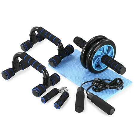 5-In-1 AB Wheel Roller Kit with Push-Up Bar Jump Rope Hand Gripper and ...