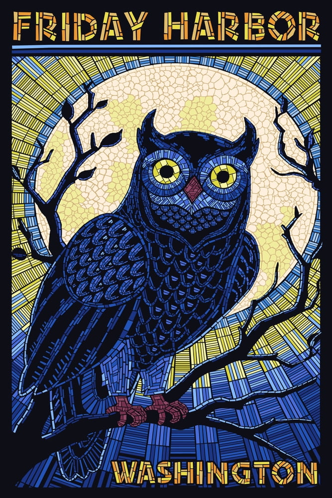 Friday Harbor, Washington, Owl Mosaic (12x18 Wall Art Poster, Room ...