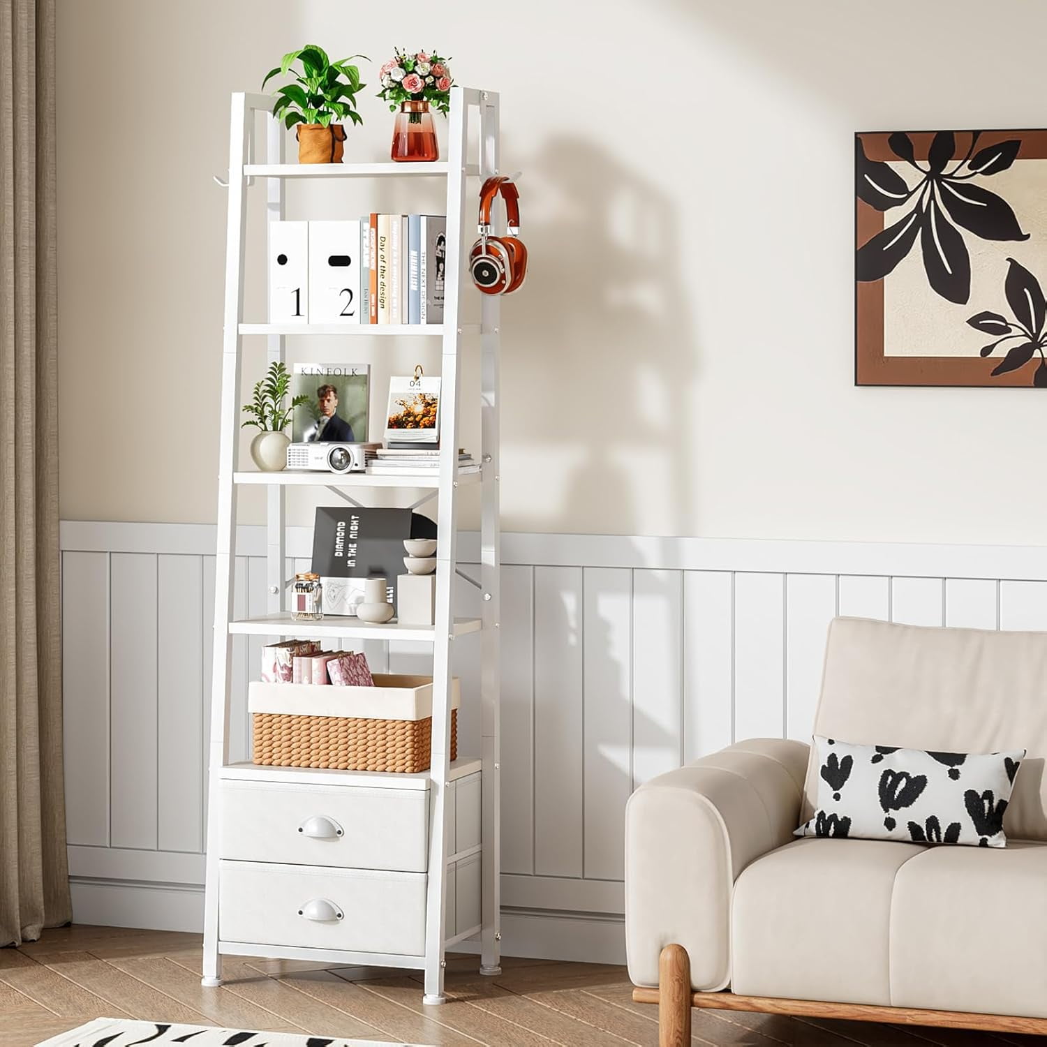 Click here for Jmhbb 5 Tier Ladder Shelf  Narrow Bookshelf With 2... prices