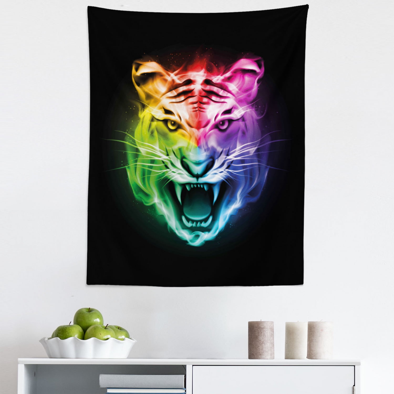 Tiger Tapestry, Multicolored Abstract Display Large Feline Blazing ...