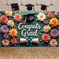 Gold Theme Graduation Banner Pink White Balloons Grad Party Backdrop ...