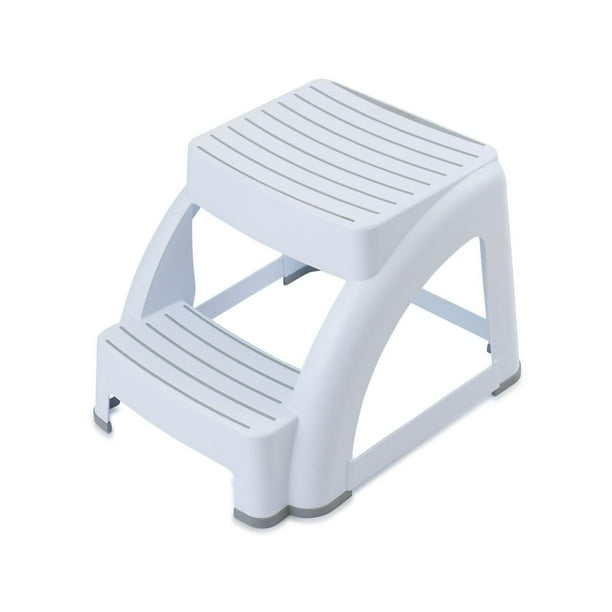 Mistral® Plastic ultra-Safe 2-Step Stool White, Capacity 300 lbs / 136 ...
