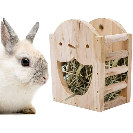 Rabbit Hay Feeder, Wooden Grass Food Dispenser for Cage, Wood Rack ...