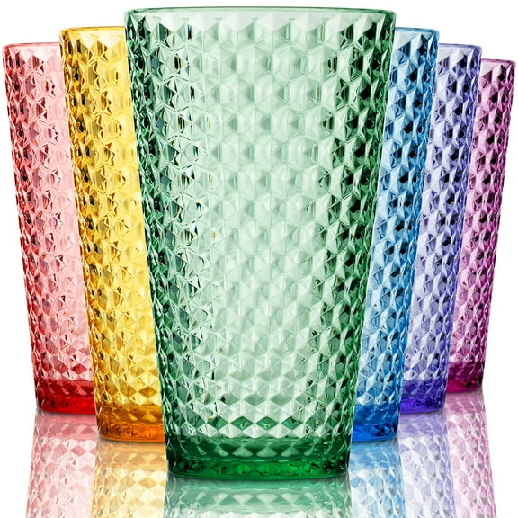 Classic Plastic Reusable Drinking Glasses (Set of 6) 16oz Water Cups ...