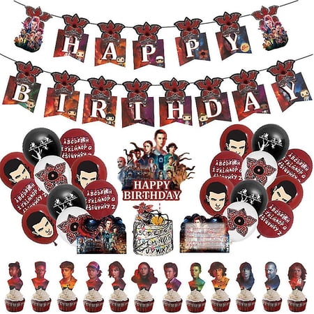 Stranger Things Theme Banner Balloons Cake/cupcake Topper Set Birthday ...
