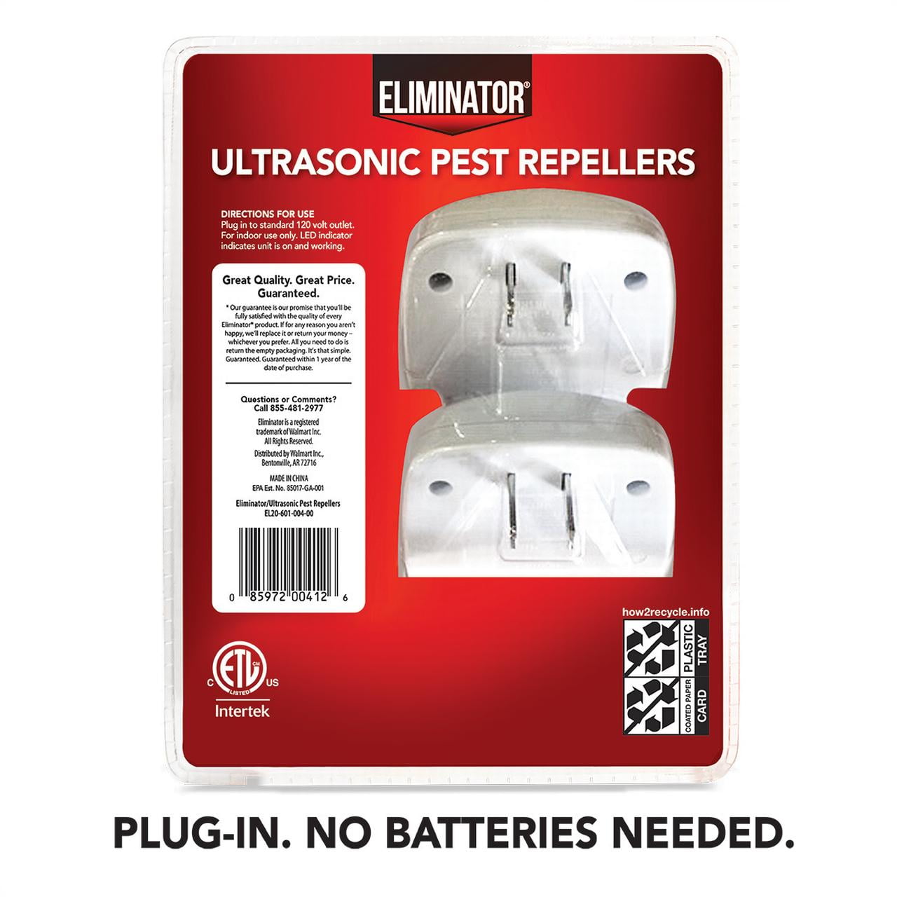 Eliminator Ultrasonic Rodent and Pest Repeller, 2 Count, Indoor Use ...