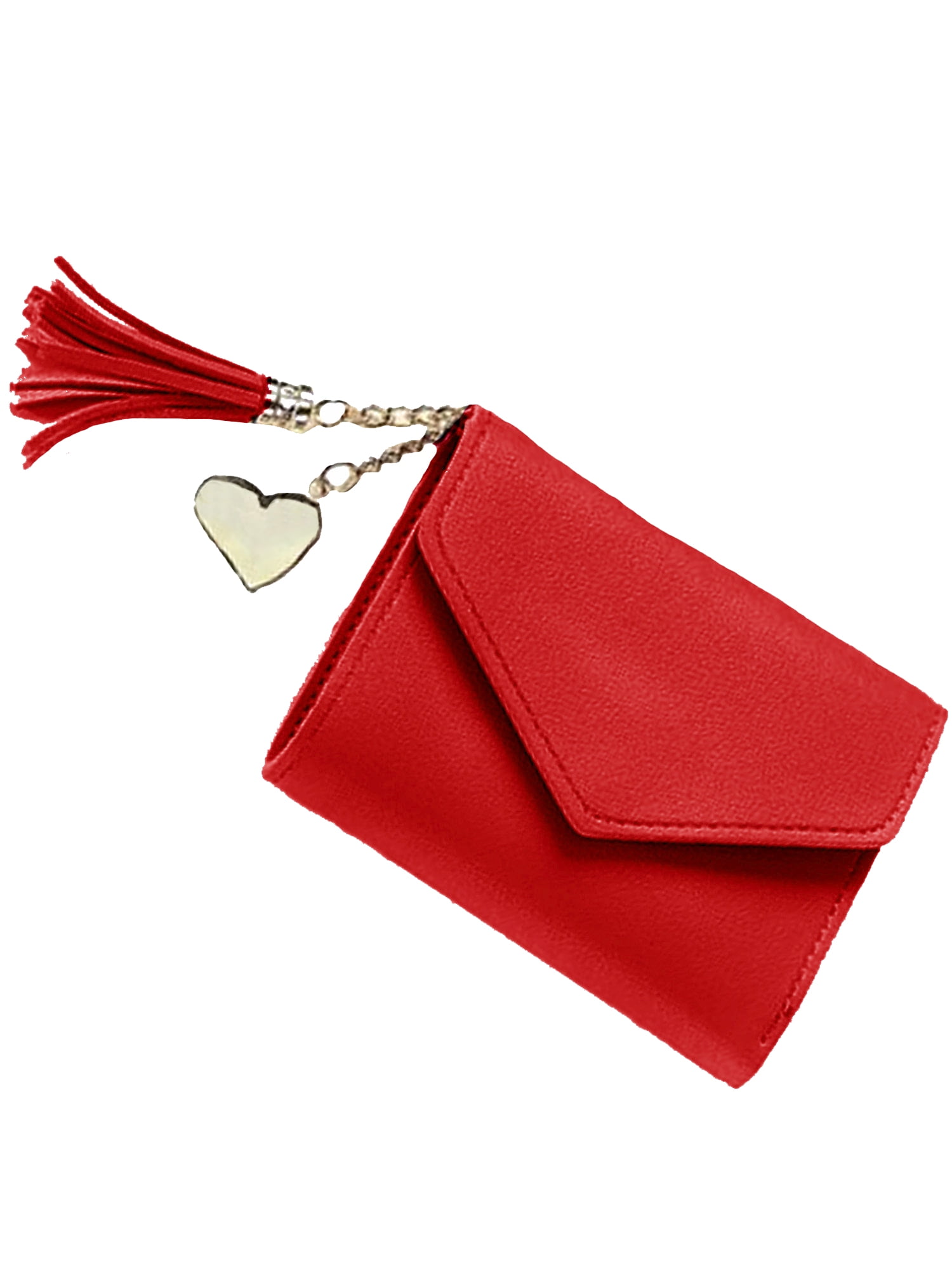 Red Tri-Fold Vegan Leather Square Wallet With Tassel - Walmart.com