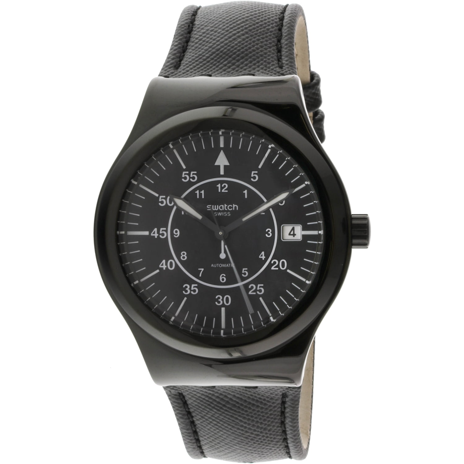 Swatch Men's Sistem Slate YIB400 Black Leather Swiss Quartz Fashion ...