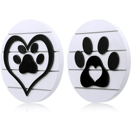2 Pieces Wooden Paw Sign Pet Print Dog Paw Wood Decor Farmhouse Tiered ...