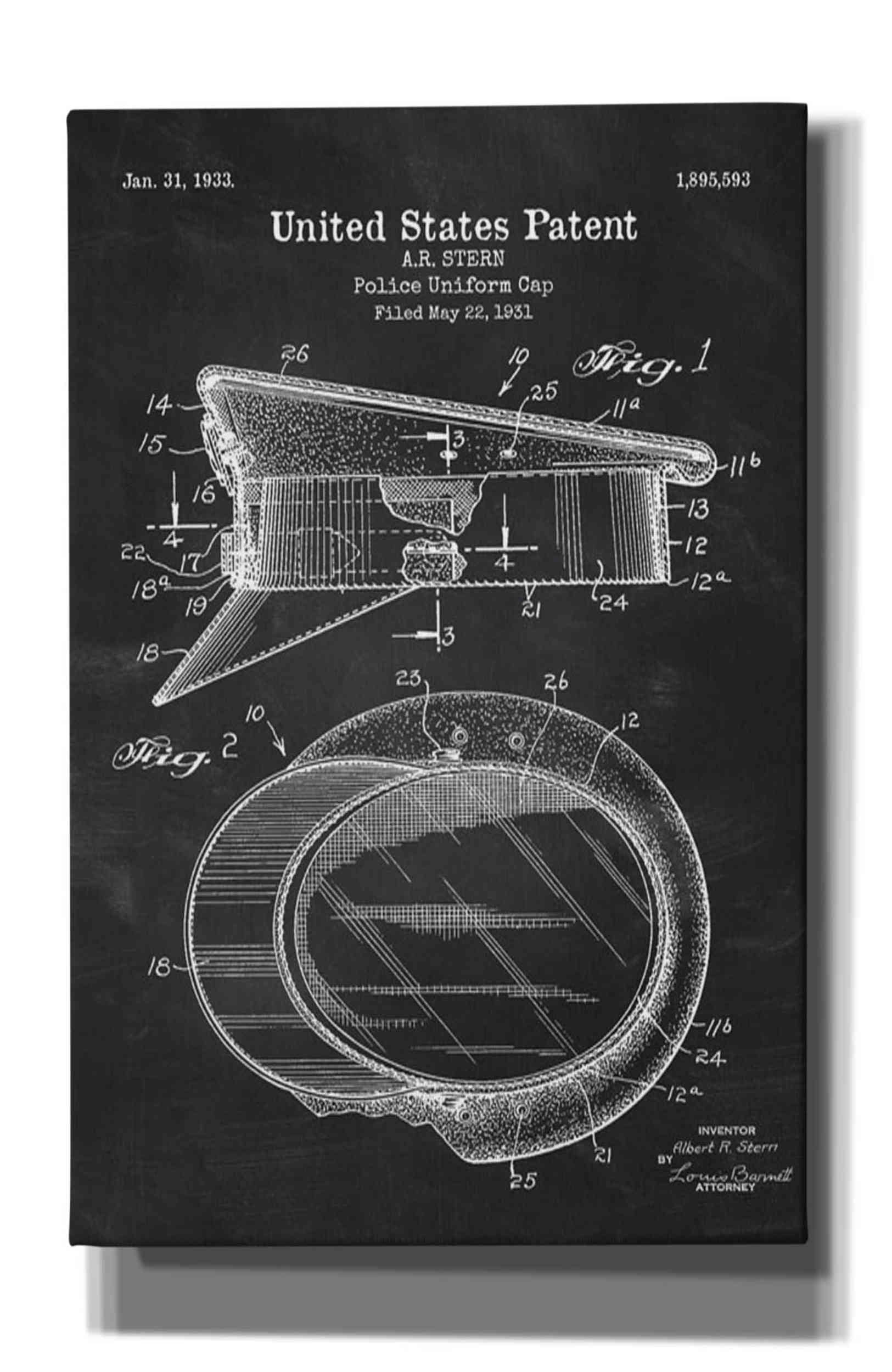 Epic Graffiti 'Police Uniform Cap Blueprint Patent Chalkboard' Canvas ...