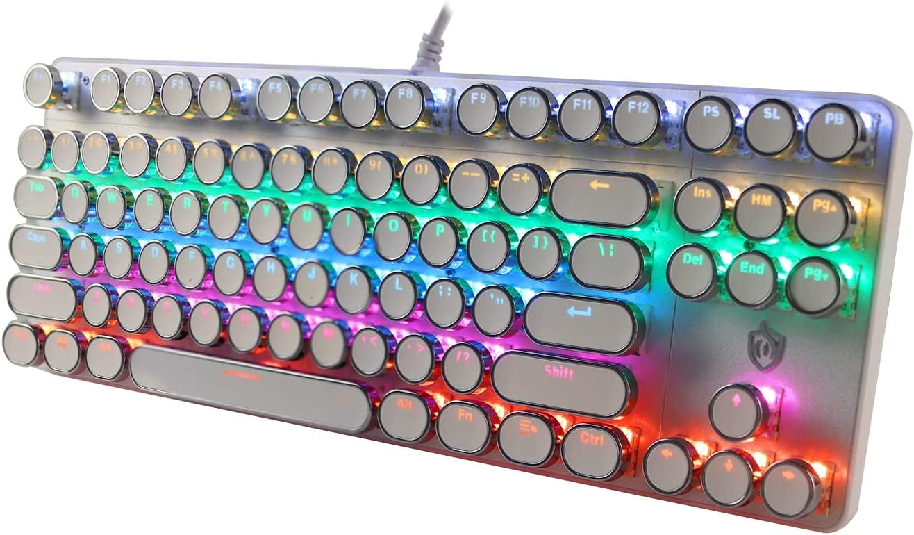KUYHRF HJK917 USB Wired Mechanical Gaming Keyboard, Blue Axis 87 Round ...