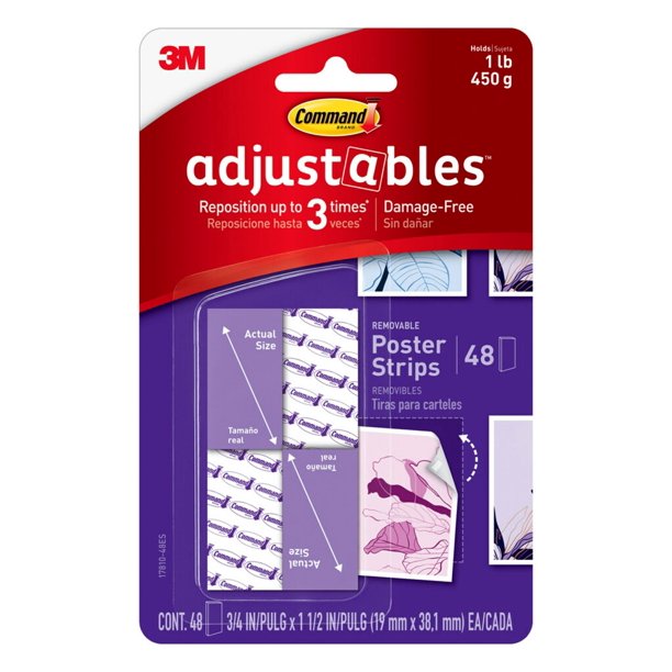 Command Adjustable Repositionable Poster Strips, 48 Strips Per Pack ...