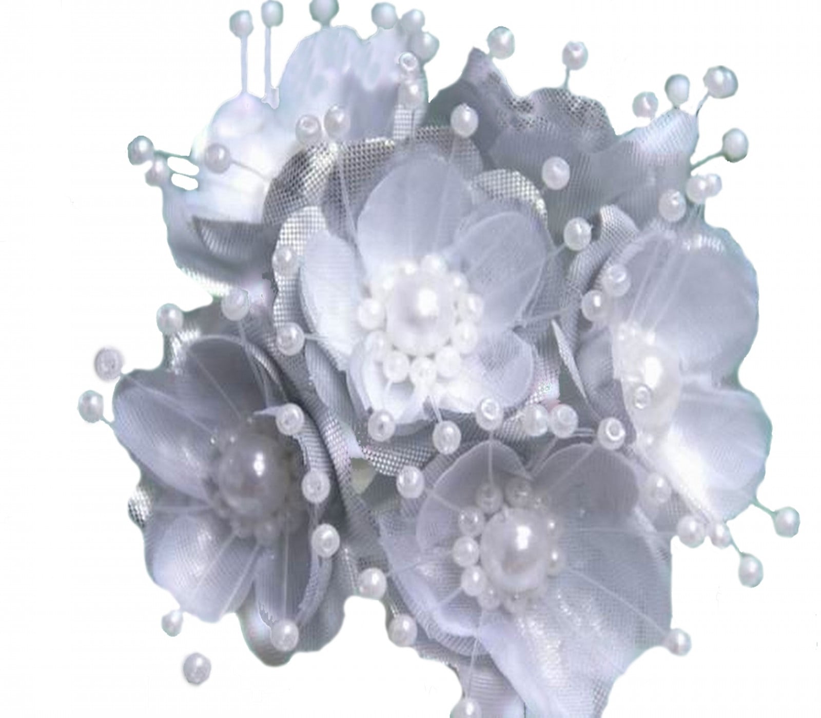 36 Wedding Bridal Pearl Satin Organza Flower Favor Pick - Silver ...