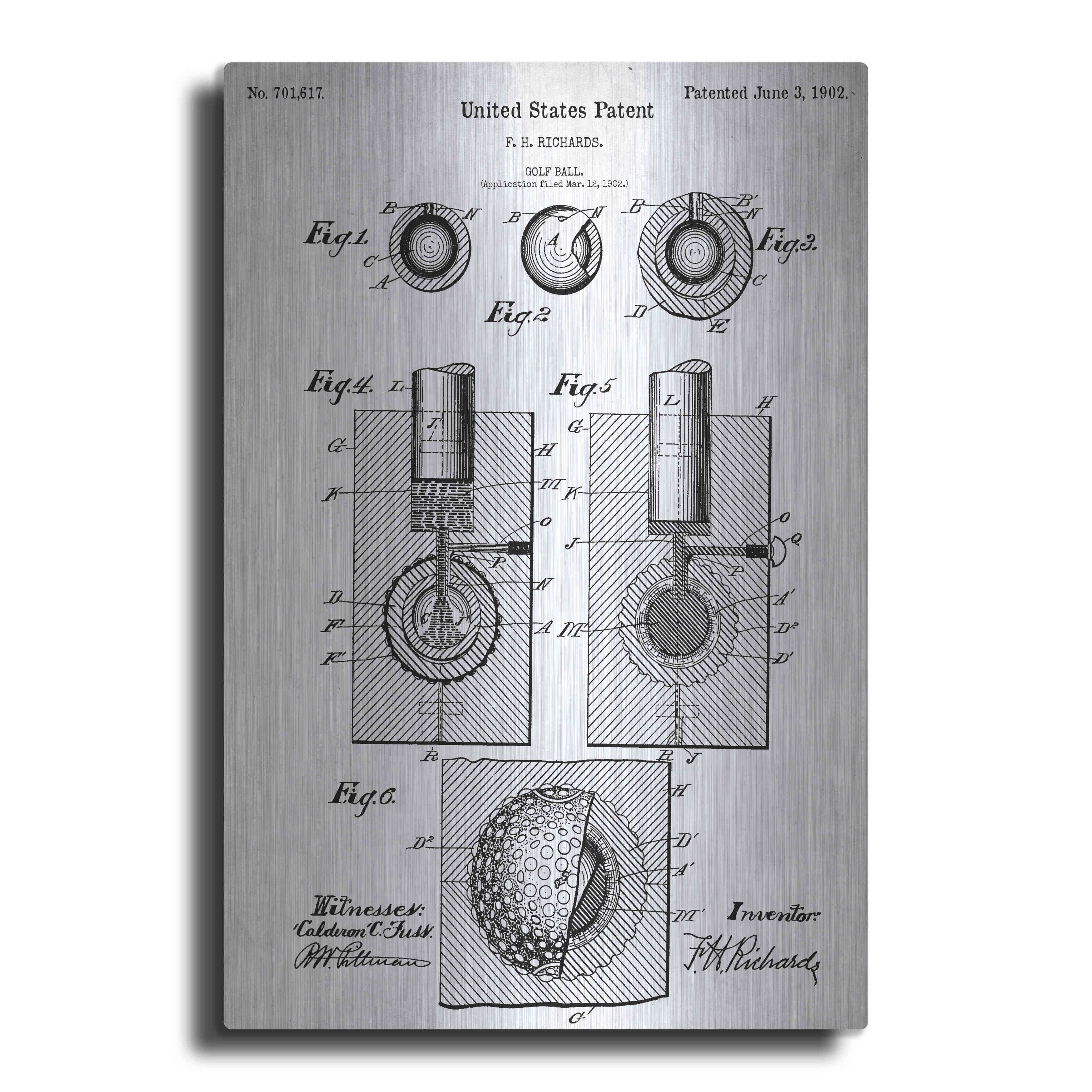 Luxe Metal Art 'Golf Ball Vintage Blueprint Patent White' Metal Wall ...