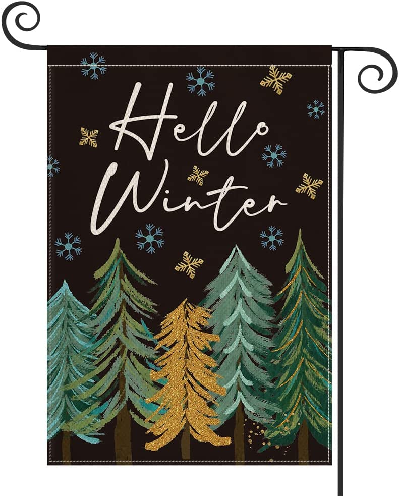 SPXUBZ Hello Winter Trees Snowflake Garden Flag Double Sided, Christmas ...