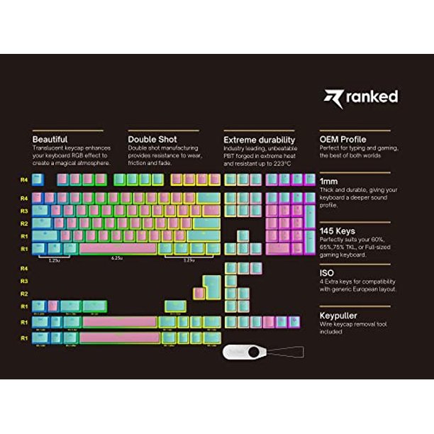 Pudding clasificado V2 PBT KeyCaps | 145 Double Shot Translucent Ansi ...