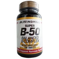 Windmill Super B-50 Balanced B-Complex Dietary Supplement Tablets - 100 ...