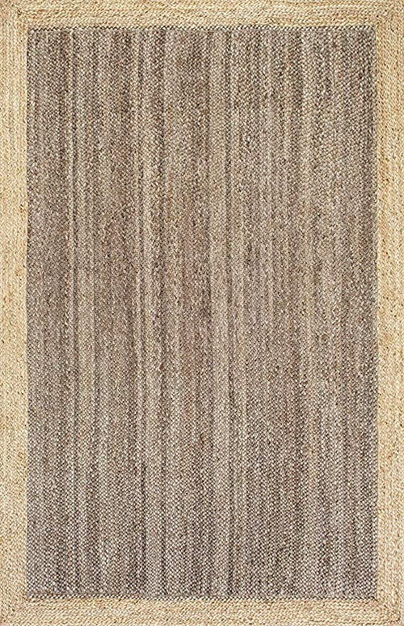 Vipanth Exports Grey with Beige Border Jute Rug in Rectangle Shape ...