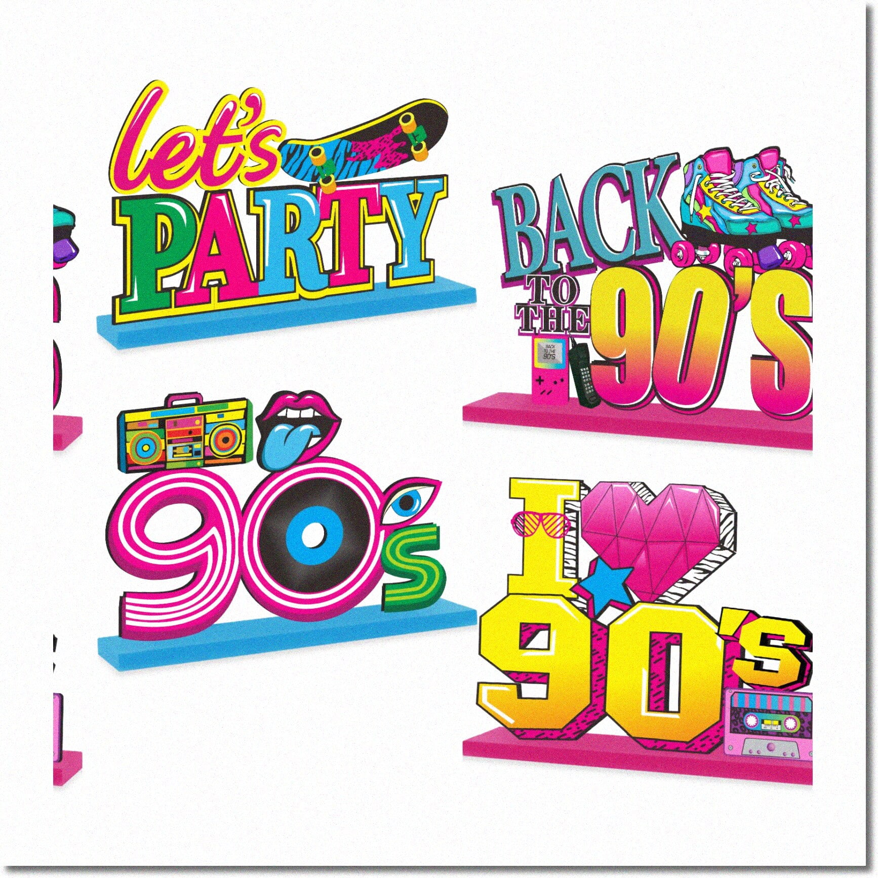 Nostalgic 90s Vibes: Retro Wooden Table Sign Set - Perfect 90s Theme ...