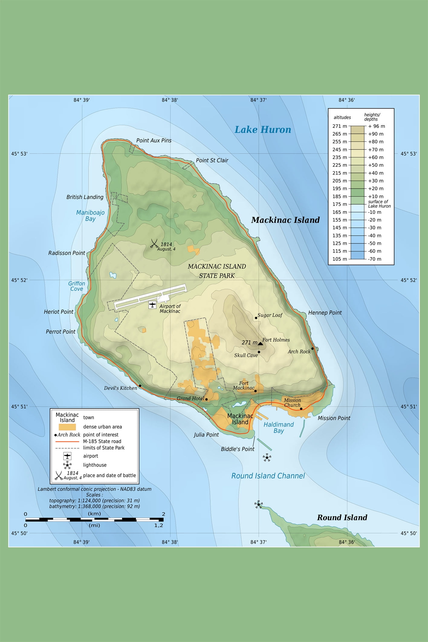 24x36 gallery poster, Topographic map of Mackinac island Mackinaw ...