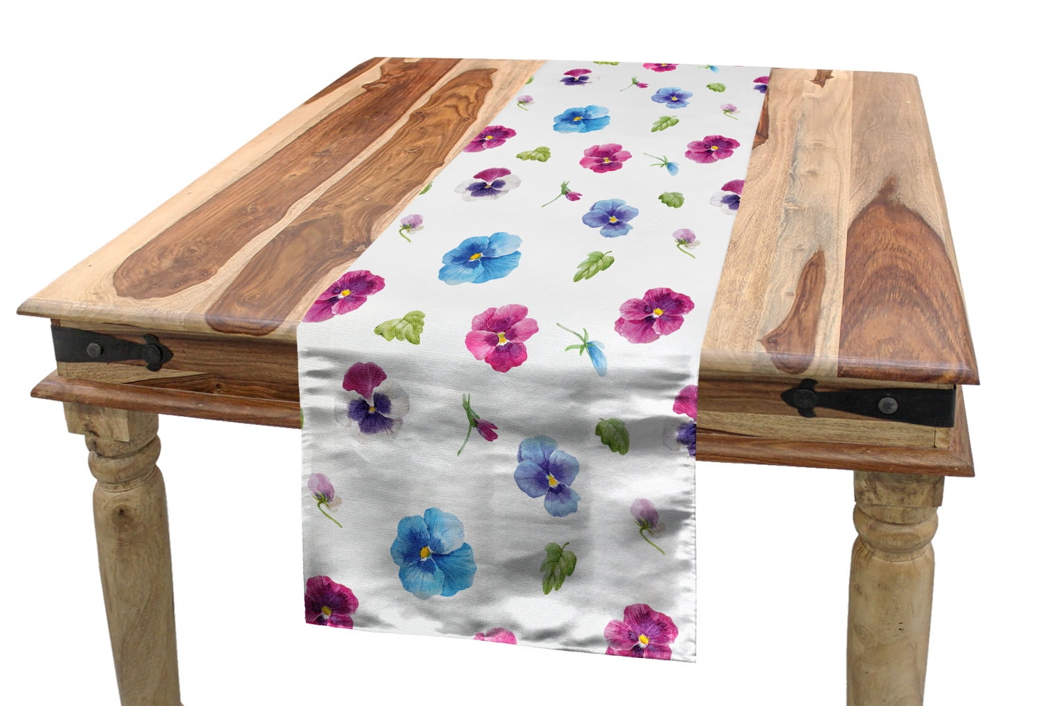 Flower Table Runner, Romantic Aquarelle Garden Tender Pansy Petals and ...