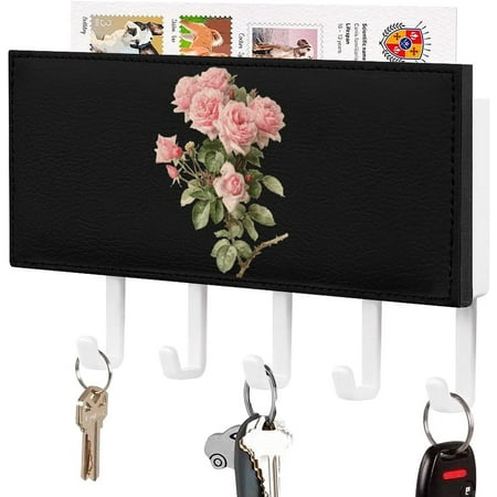 Fresh Pink Roses 5 Hooks Wall Mount Key Holder Key Rack Organizer Shelf ...