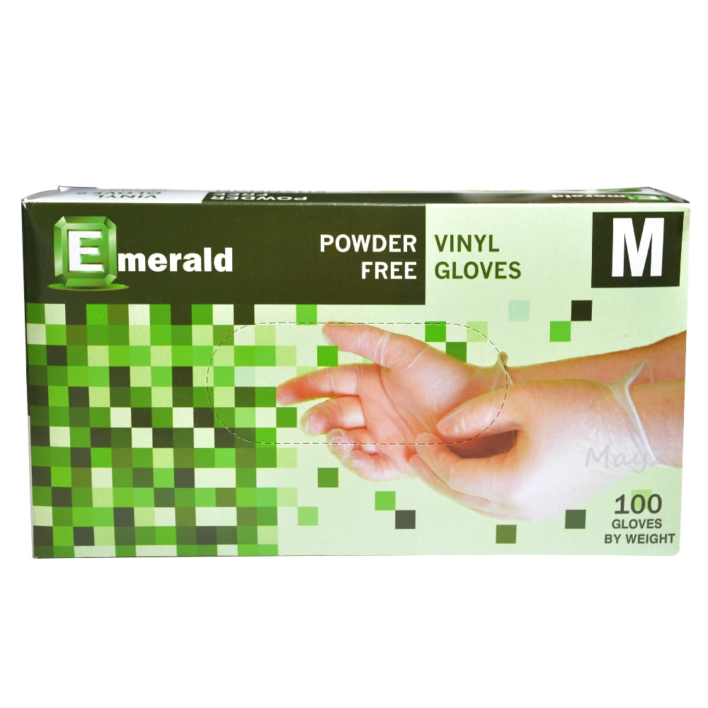 Emerald Powder-Free and Latex-Free Vinyl Gloves Medium 100 Pair/Box ...