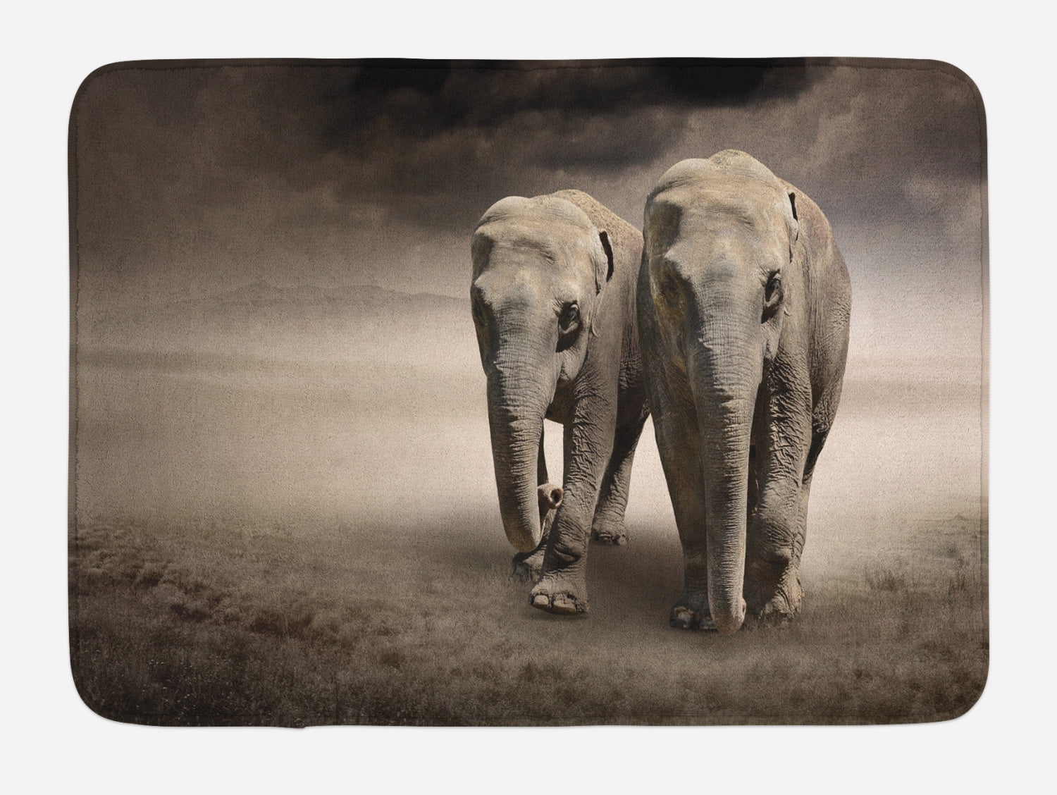 Elephant Bath Mat, Pair of Elephants in Motion Walking Dusty Background ...