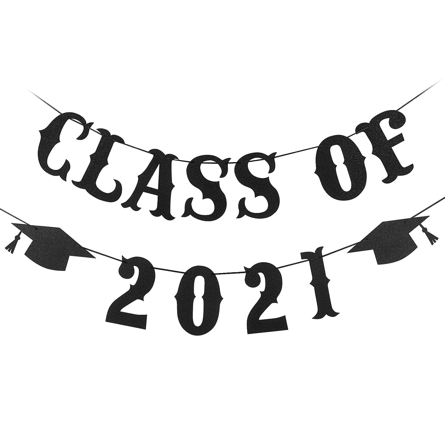 Class Of 2021 Banner Black Glitter- Graduation Decorations 2021 Black ...