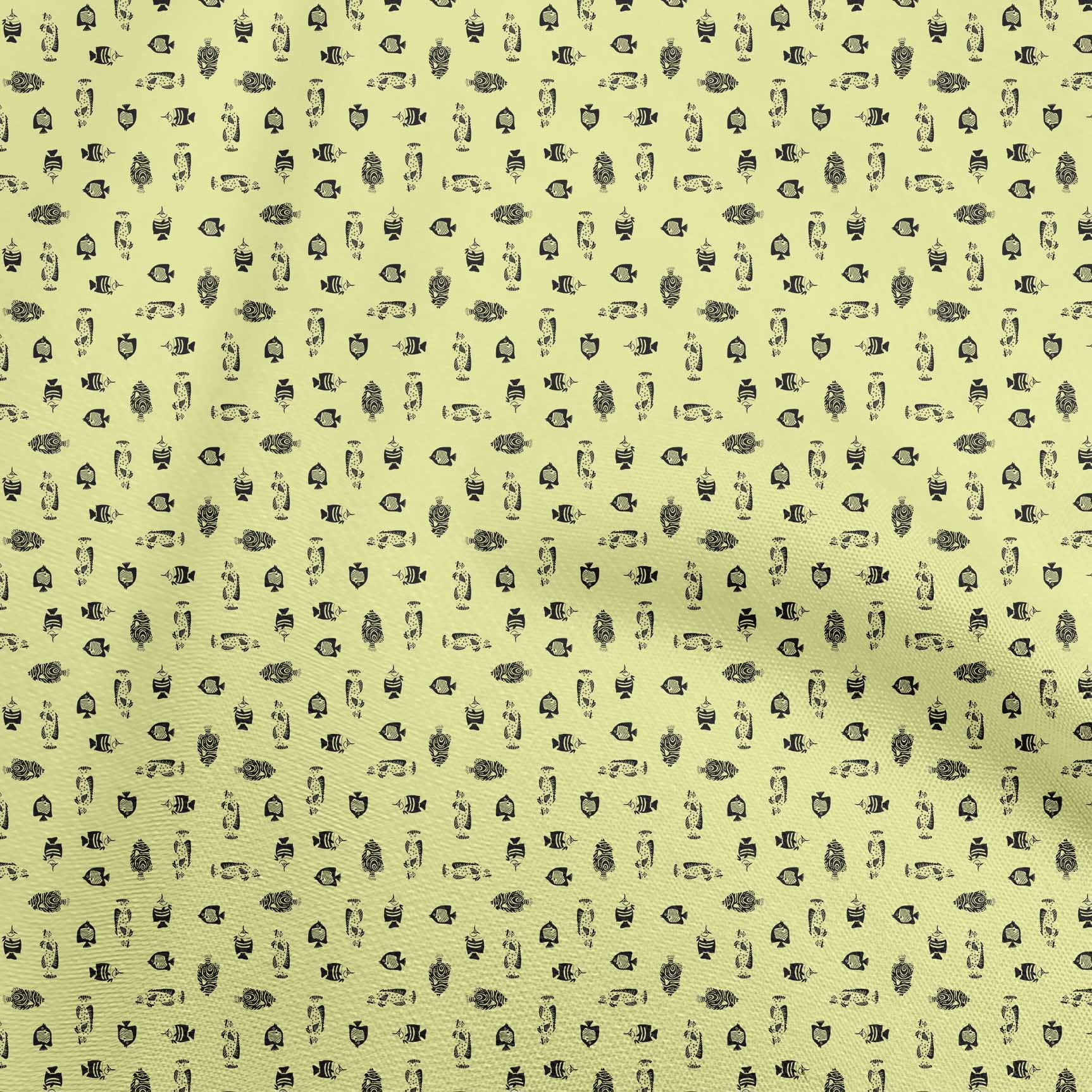 oneOone Viscose Chiffon Yellow Fabric Fish Dress Material Fabric Print ...