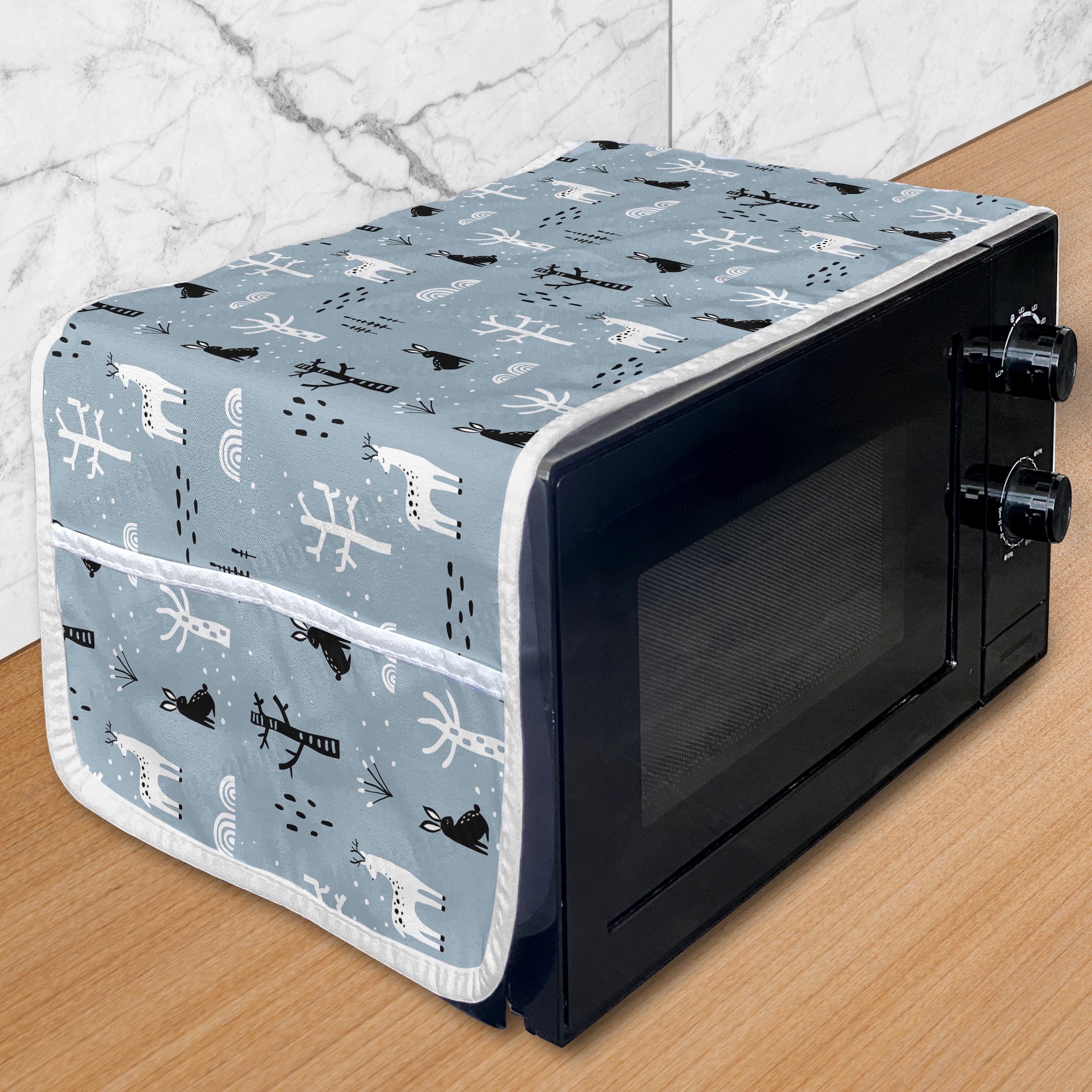 Minimalist Microwave Oven Cover, A Cartoonish Snowy Composition of Deer ...