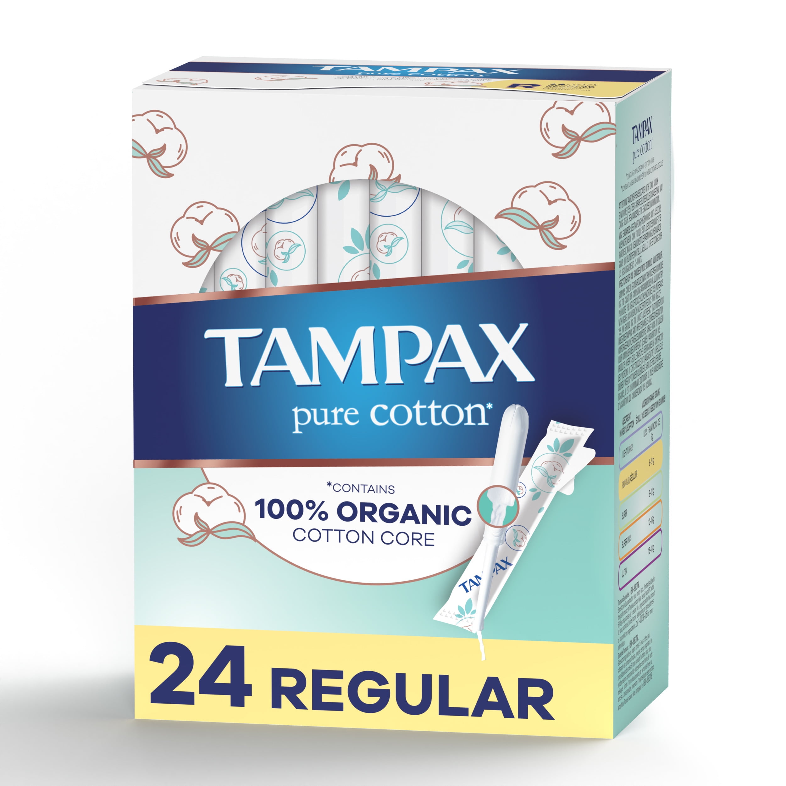 Tampax Pure Cotton Tampons, Contains 100% Organic Cotton Core, Regular ... Tampax Pure Cotton Tampons, Contains 100% Organic Cotton Core, Regular ...