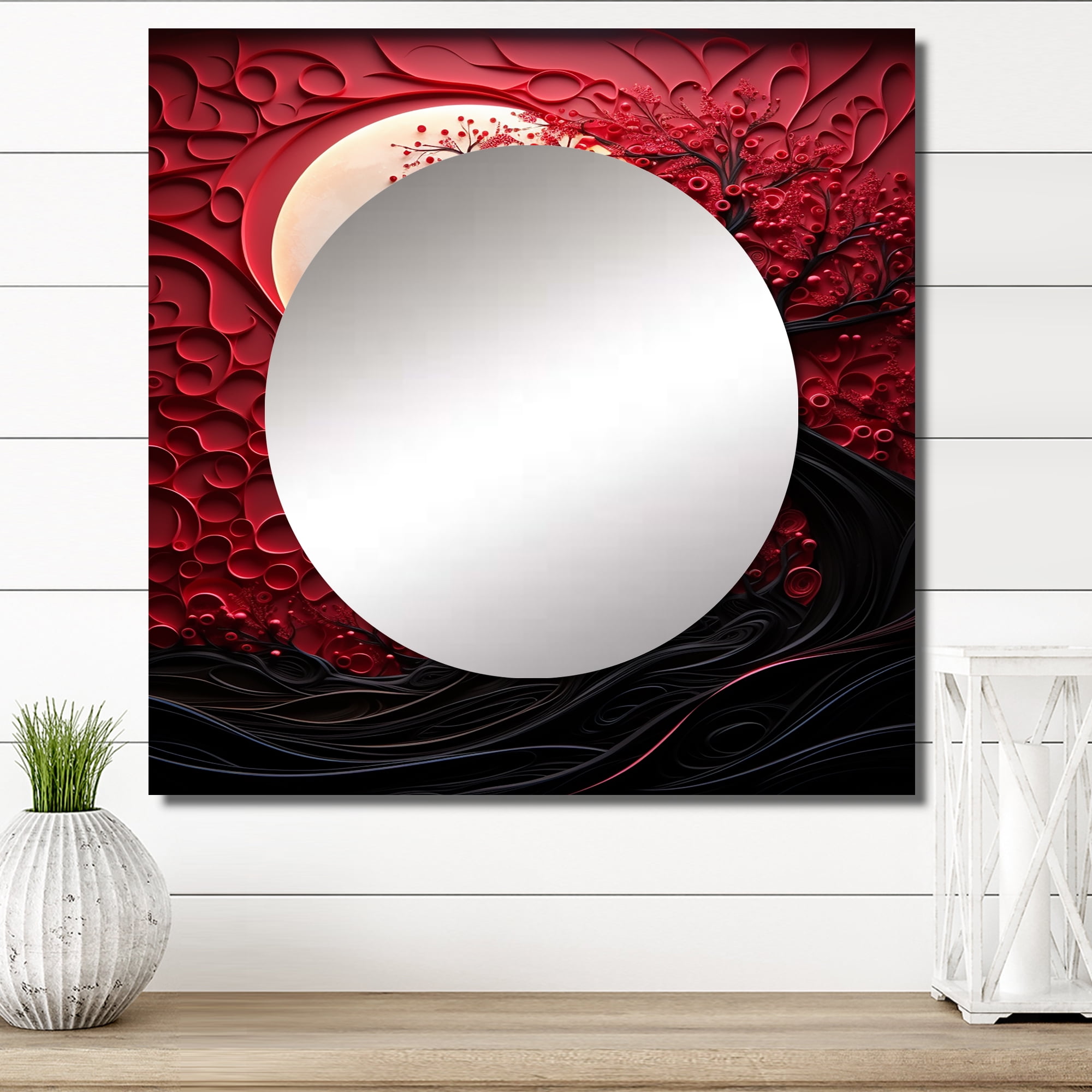 Click here for Designart Radiant Ruby Red Moon Moon Square Mirror... prices