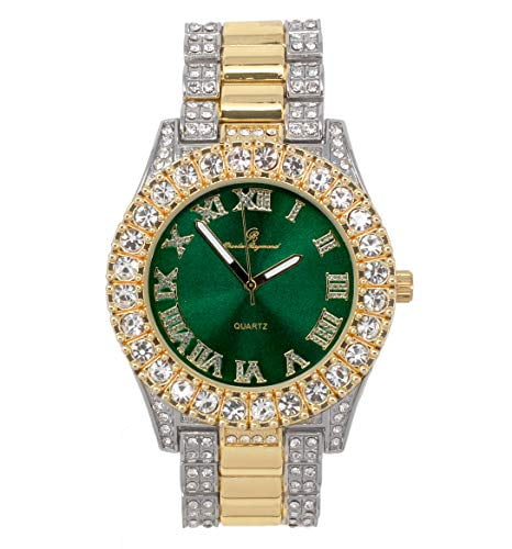 Mens Silver Big Rocks with Roman Numerals Fully Iced Out Colorful Dial ...