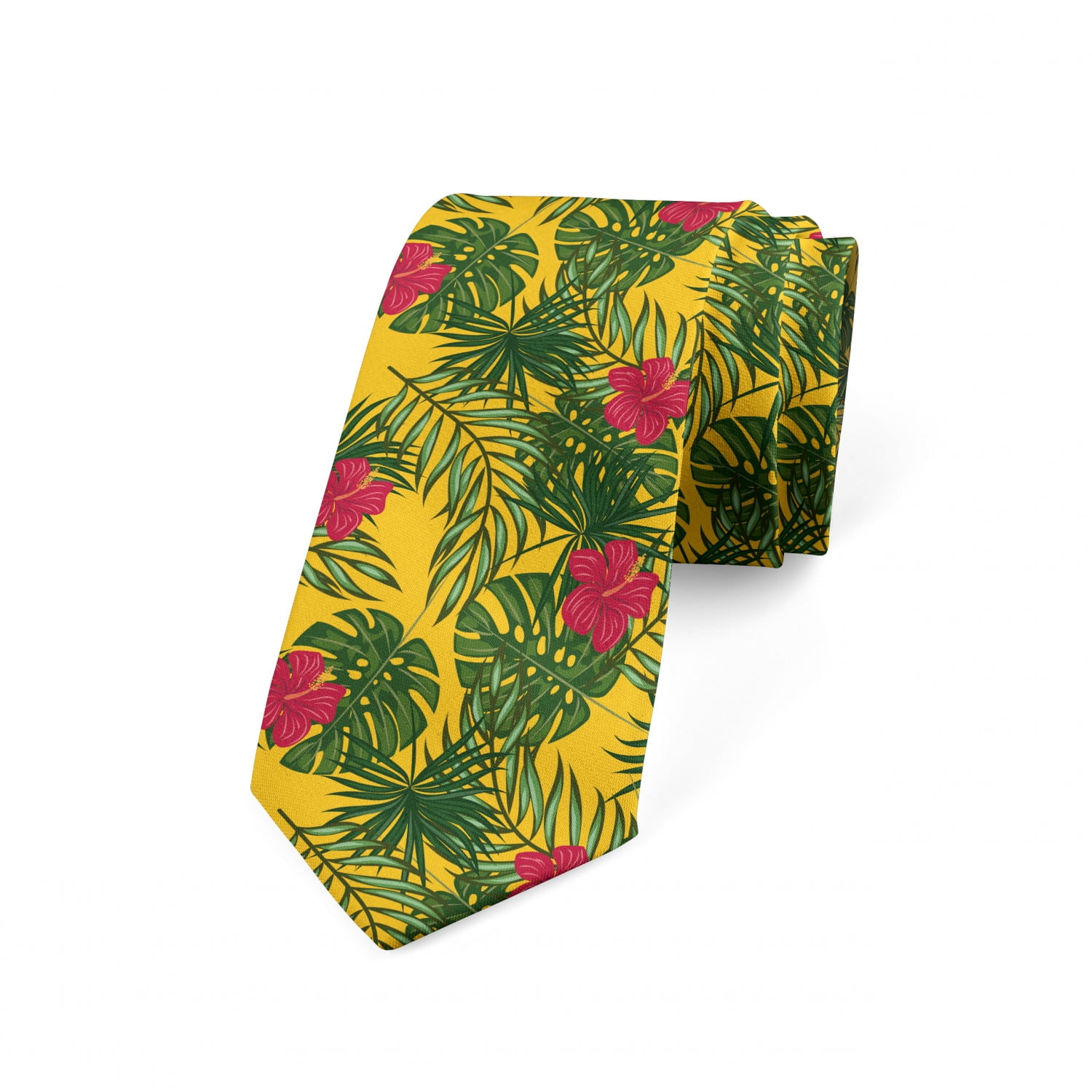 Tropical Necktie, Exotic Monstera Leaves Art, Dress Tie, 3.7", Mustard ...