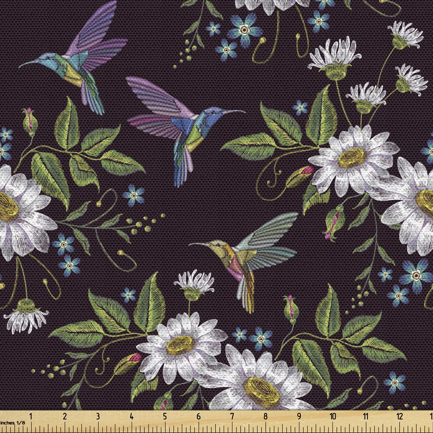 Botanical Fabric by the Yard Upholstery, Rhythmic Humming Birds Twigs ...