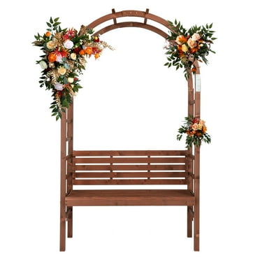 Costway Wooden Garden Arch Bench with Backrest, Patio Trellis Pergola ...
