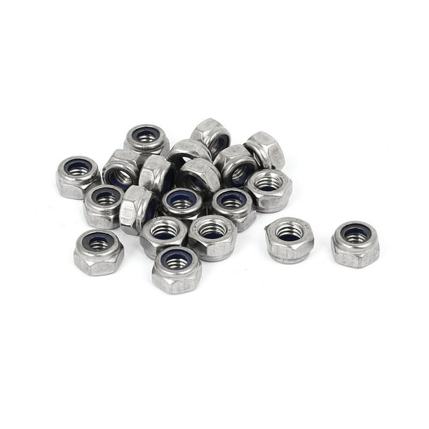 M6 x 1mm 304 Stainless Steel Nylon Insert Hex Lock Nut Locknut 20PCS ...