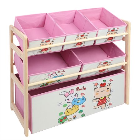 Kids Storage Shelf, Quality Pine Material Three Layer With Six Boxes ...