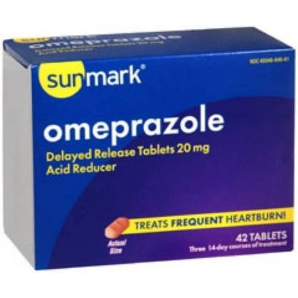 Sunmark Omeprazole Heartburn Tablets, 20 mg, 42 Count - Walmart.com ...
