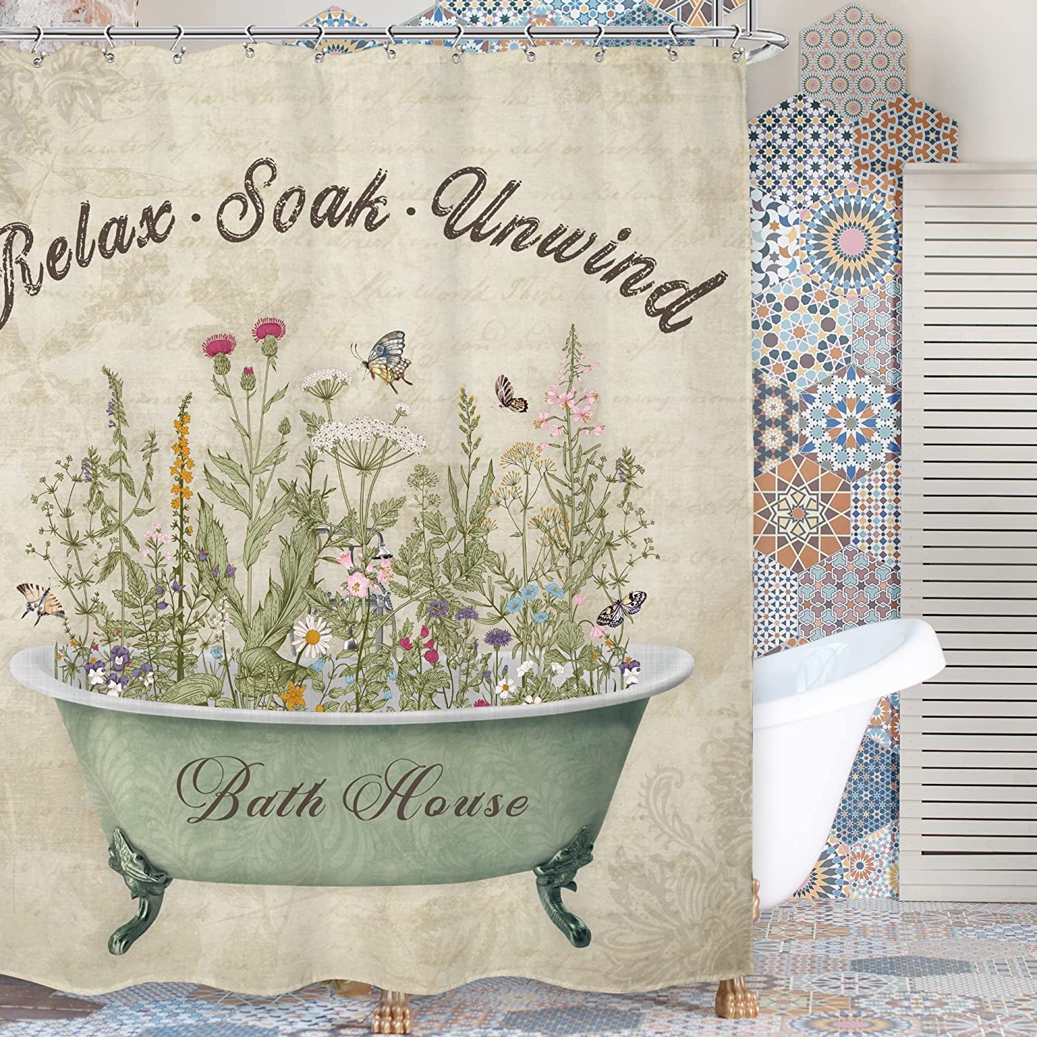 Click here for Coknites Green Floral Rustic Farmhouse Shower Curt... prices