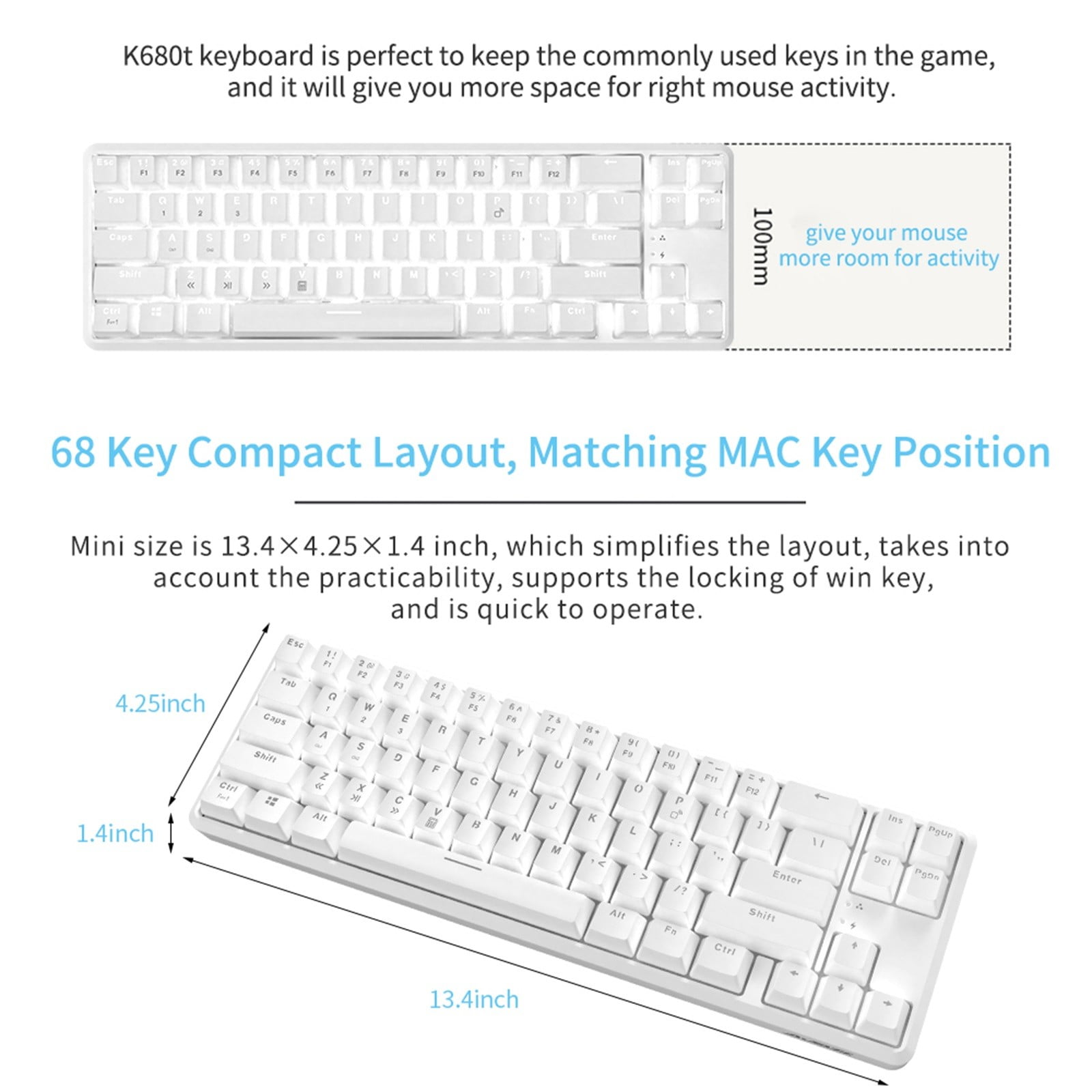Buy Keyboard K680T Bluetooth Dual Mode68 Keys Red Switch Led Backlight ...