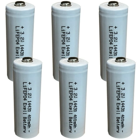 6-Pack 3.2V 400mAh Li-FePO4 14430 Size (14x43mm) 4/5AA Rechargeable ...