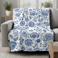 Blue Floral Blanket Soft Cozy Warm Throw Blanket for Couch, Plush Fuzzy ...